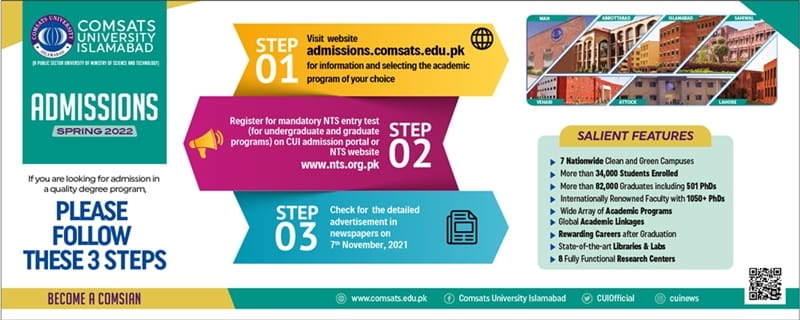 COMSATS Lahore Admission 2024 NTS Apply Online Last Date